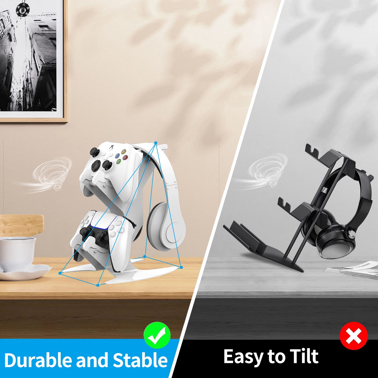 Controller Holder Stand, Universal Metal Material Game Controller Headset Stand Controller Accessories for Gamepad of PS5 / Xbox / PS4 / Switch (White