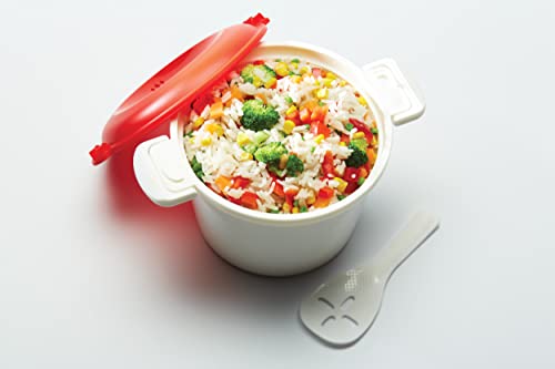 KitchenCraft Rice Cooker - Microwave Steamer, BPA Free Plastic, 1.5 Litre, White/Red