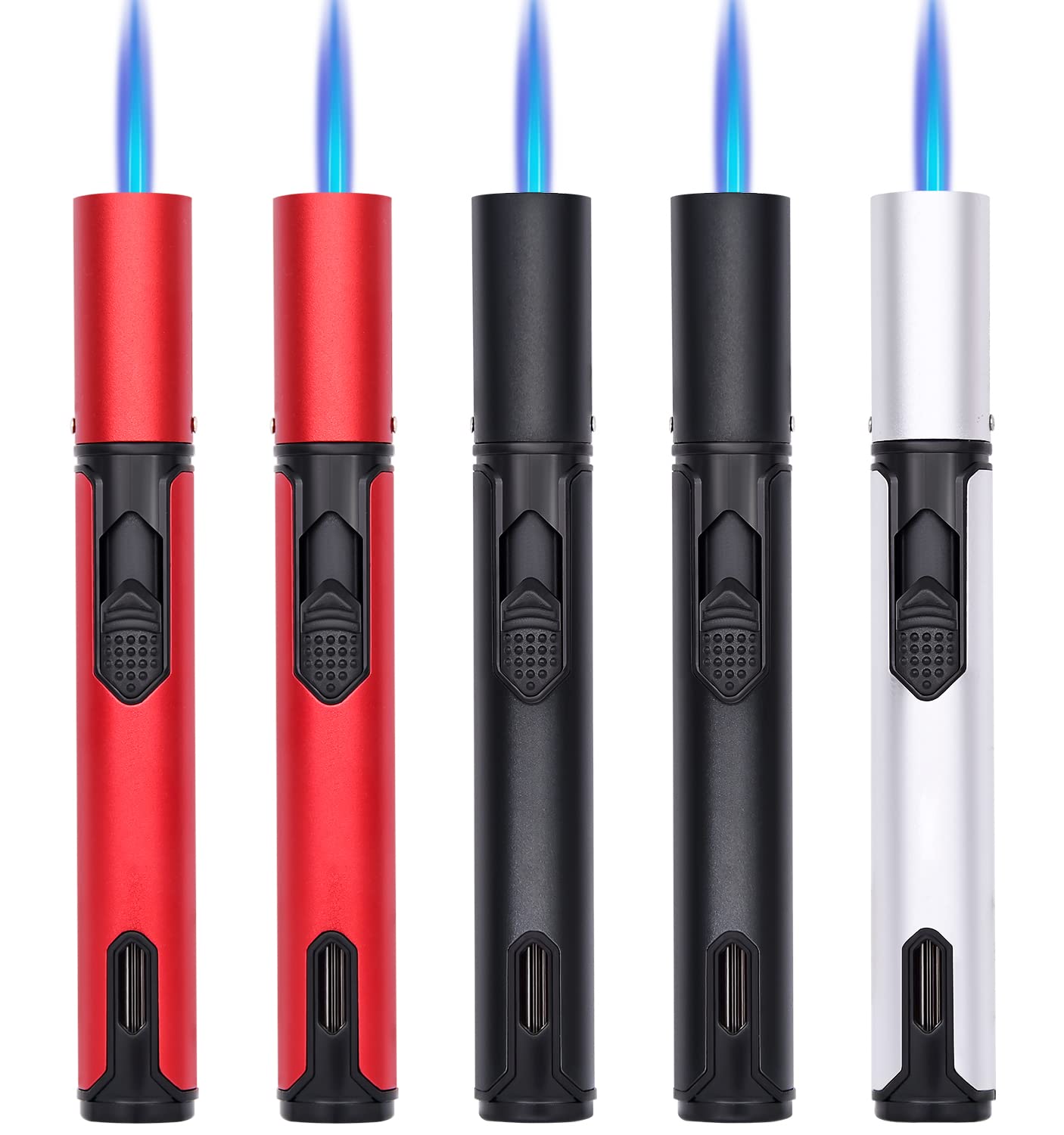 Butane Torch Lighter, 5 Pack/ 10 Pack 6in Refillable Torch Lighter, Windproof Butane Lighter, Adjustable Jet Flame Pen Torch, Pen Lighter for Grill Stove BBQ Candlek Camping(5pcs, Gas Not Included)
