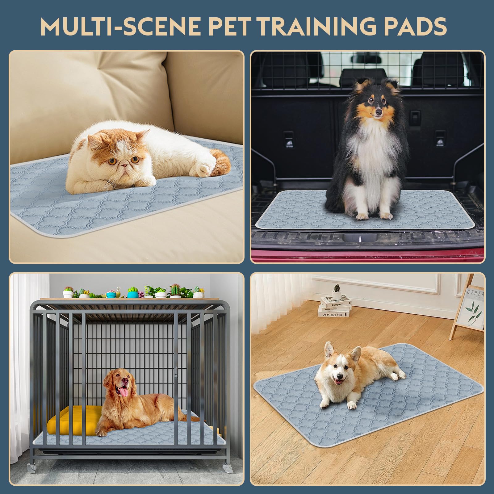 FunFurry Washable Guinea Pig Cage Liner - 2 Pack Reusable Washable Pee Pads,Waterproof Guinea Pig Bedding for Small Animal - Rabbit Bunny Hamster Puppy (Light Grey, 24" X 47" - 2 Pack)