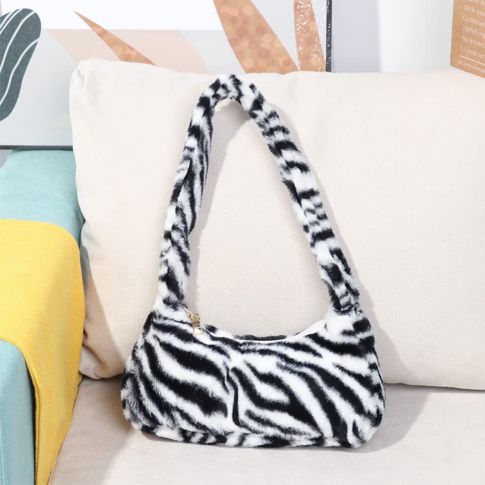 Cofordos Women Cute Soft Plush Leopard Print Clutch Handbag Shoulder Bag Crossbody Purse(leopard)