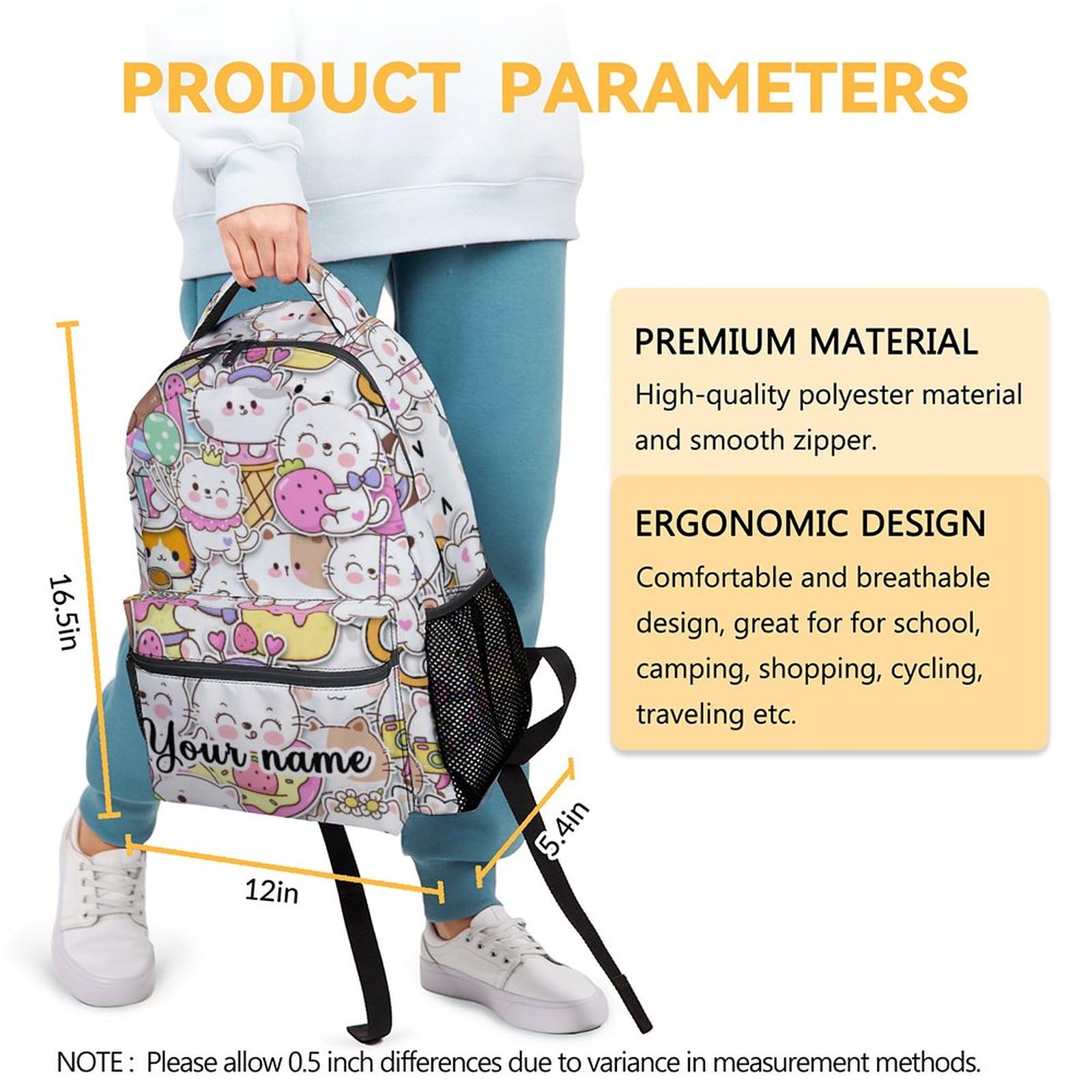 CUNEXTTIME Custom Cat Backpack for Girls Boys, 16 Inch Colorful Backpacks for School, Cute Lightweight Durable Bookbag for Kids