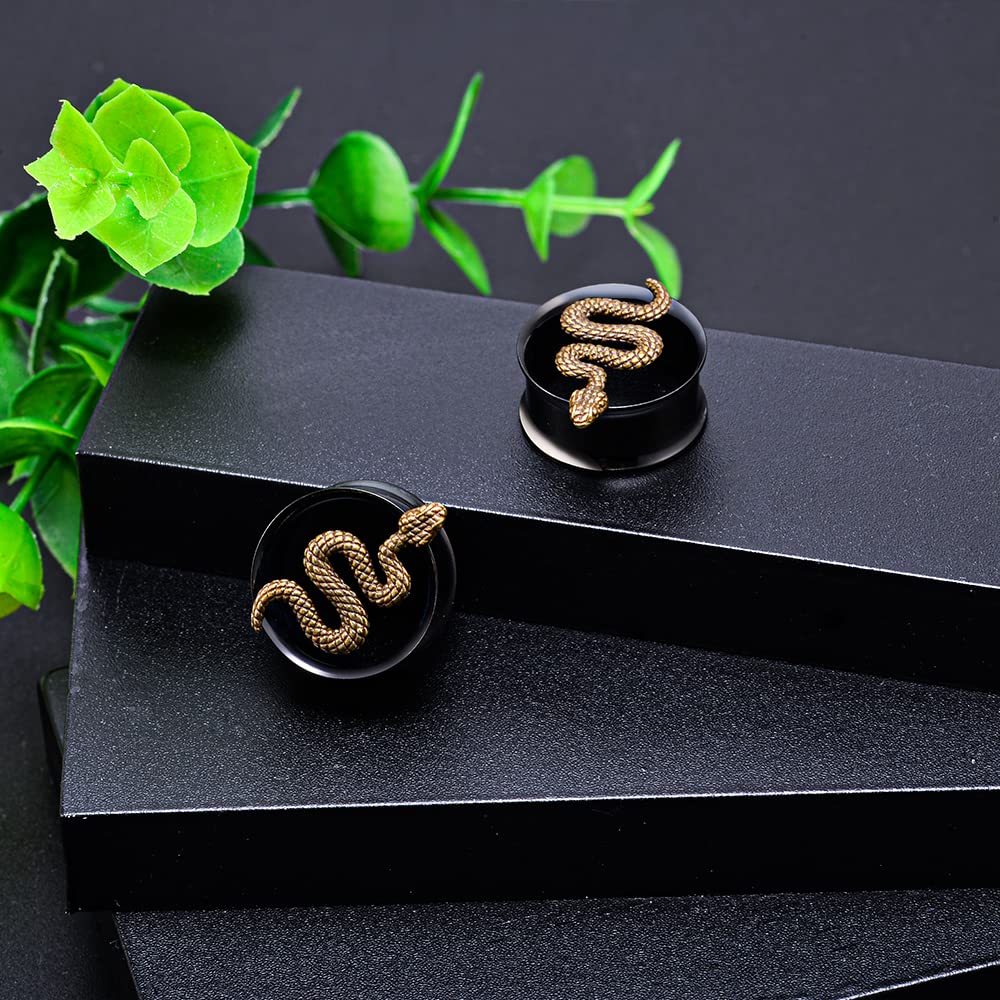 COOEAR Double Flared Ear Gauges Stainless Steel Earrings Tunnels Black Plugs Ears Expander Spider Stretchers Piercing 0g to 1 Inch.