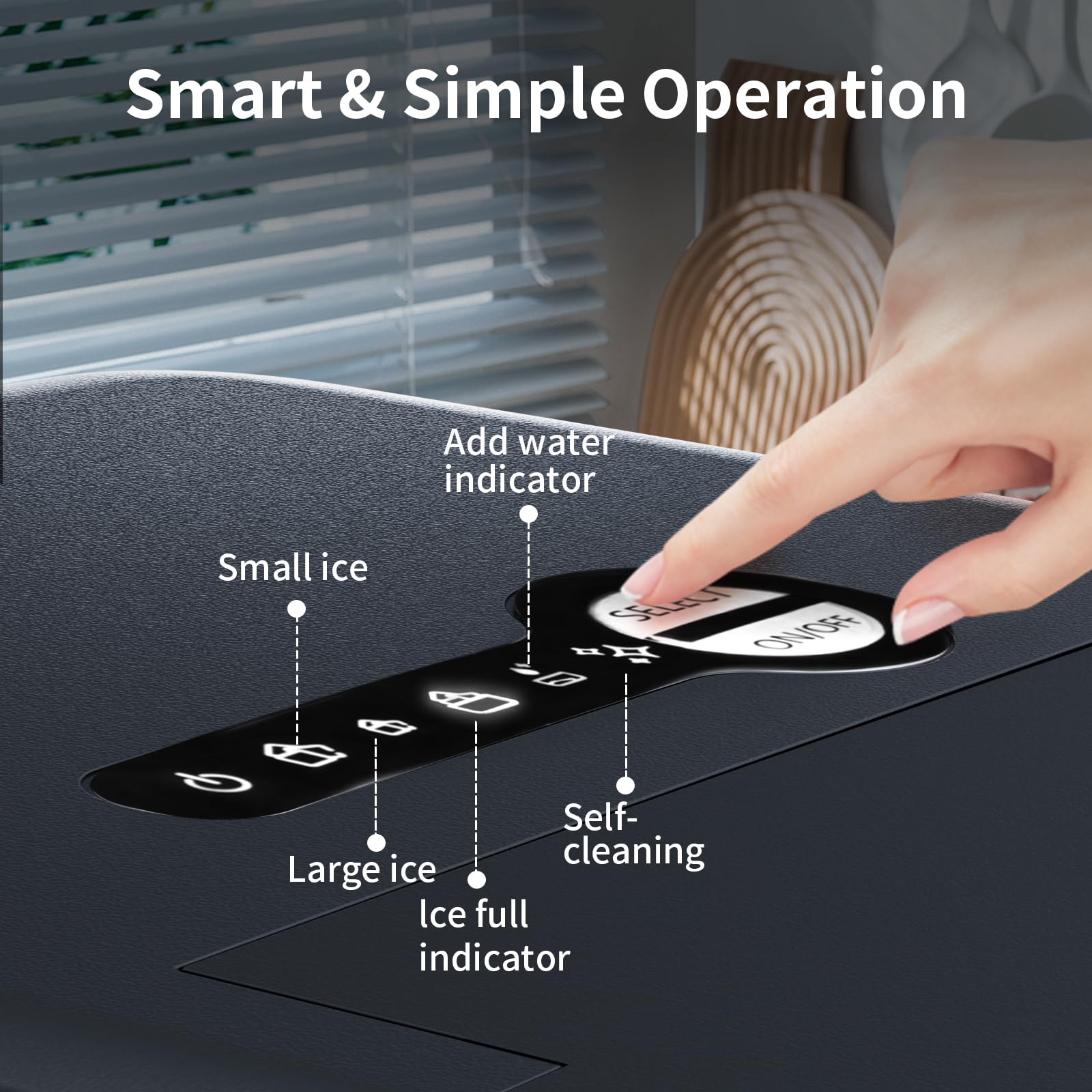 Crzoe Ice Makers Countertop,26.5Lbs/24H,Self-Cleaning Portable Ice Maker Machine with Handle,9 Bullet Cubes in 6 Mins,2 Sizes of Bullet Ice for Home/Kitchen(Black)