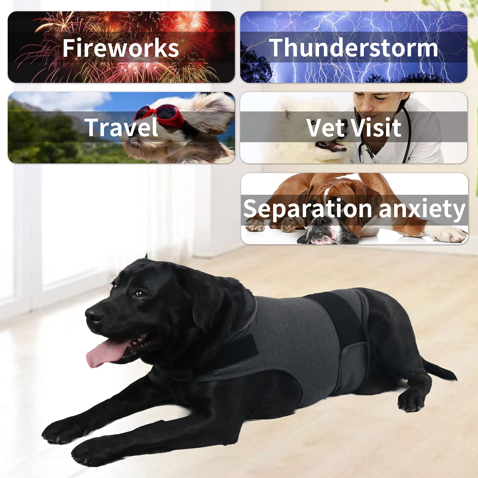 KittyStar Breathable Dog Shirt for Thunderstorm, Dog Anxiety Vest Jacket Warp,Puppy Calming Coat Anxiety Relief (M, Grey)