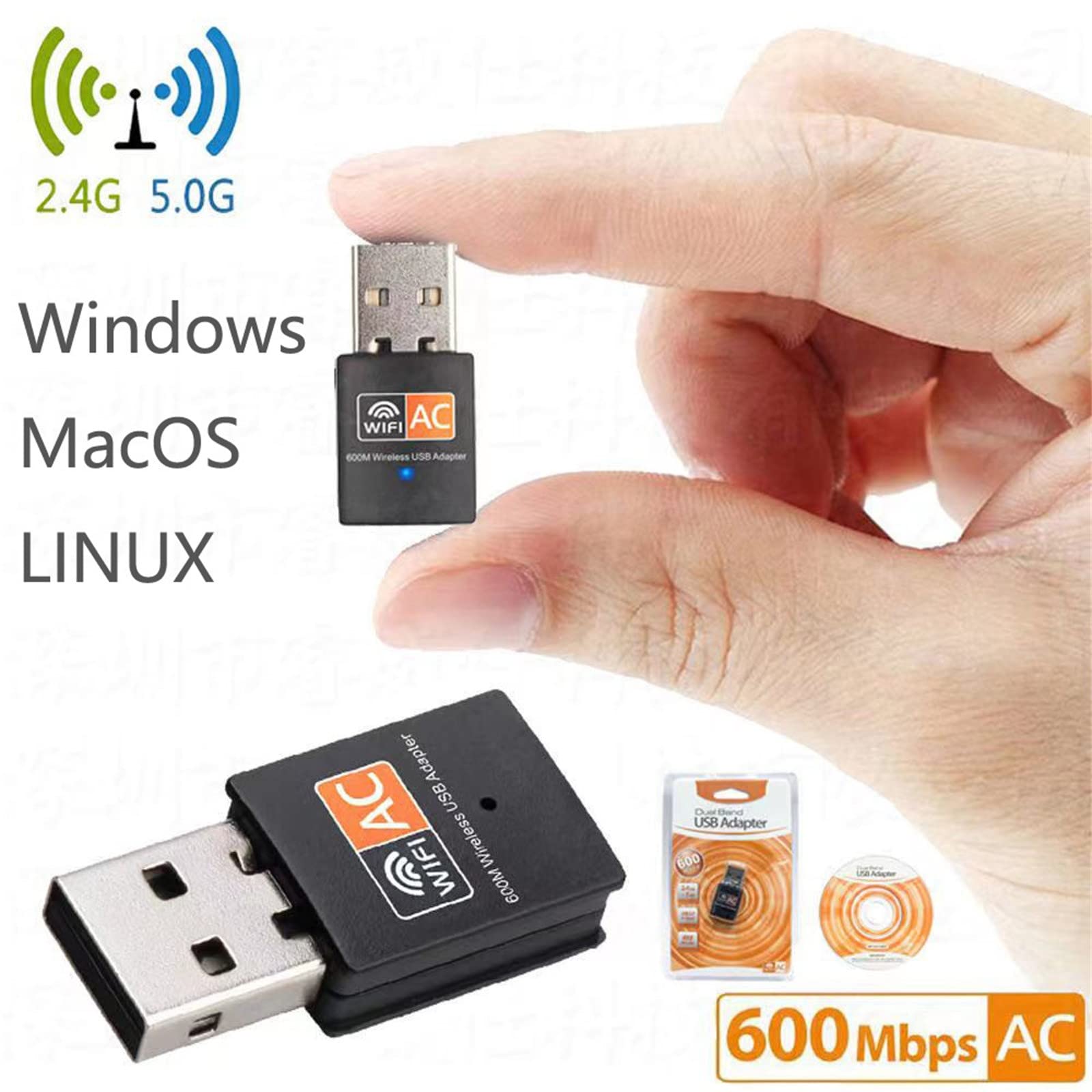 Charella USB WiFi Adapter, Ac600Mbps Dual Band 2.4/5Ghz Wireless USB Mini WiFi Network Adapter 802.11 Mini Wireless for Laptop/Desktop