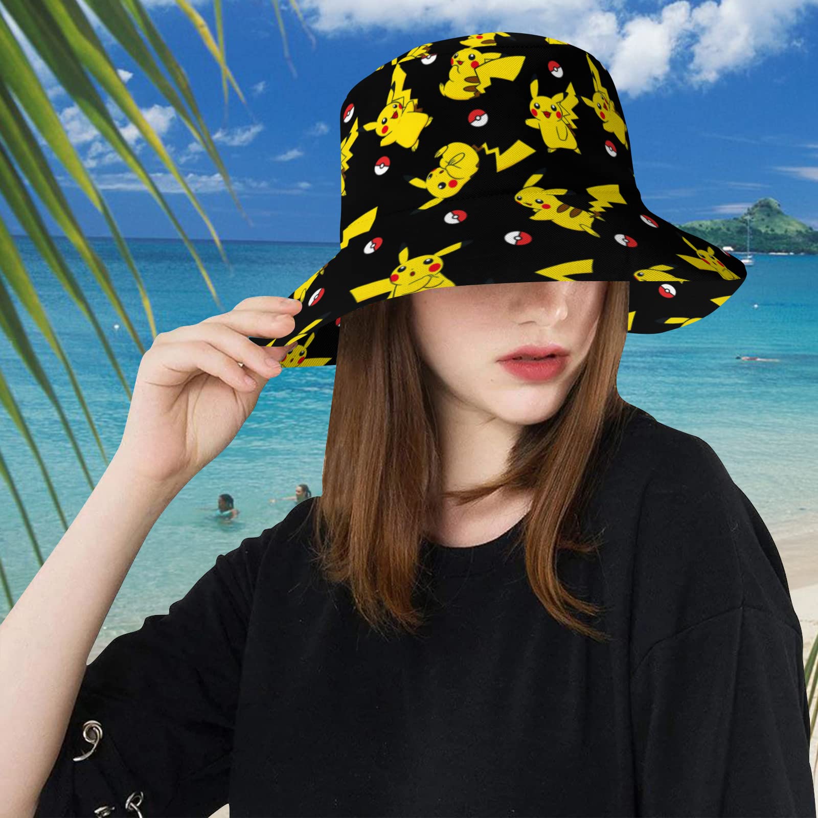 Cute Cartoon Bucket Hat for Woman Men, Packable Reversible Anime Sun Hat Packable Fisherman Cap Gift for Girlfriend Boyfriend