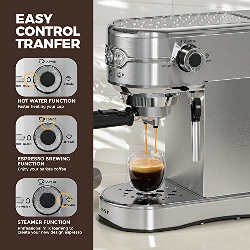 JASSY Espresso Maker 20 Bar Cappuccino Coffee Machine with Milk Frother for Espresso/Cappuccino/Latte/Mocha for Home Brewing with 35 oz Removable Water Tank/1450W