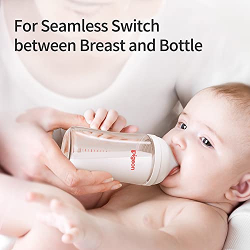 Pigeon Glass Baby Bottle(5.4 Oz, Pack of 2) with 4 Latch-On Line Silicone Nipples, Newborn Feeding Set(0~3M)