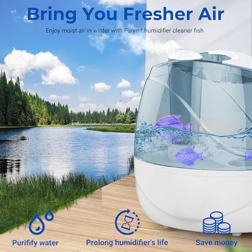 Funmit 12 Pack Universal Humidifier Cleaner Fish Compatible with Almost All Humidifiers and Fish Tanks, Purifies Water, Prevents Hard Water Build-Up, Reduces Scale, Purple