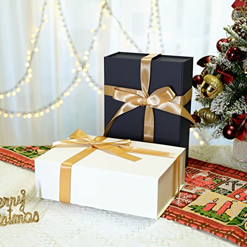 SENNAUX Gift Box 6PACK 11*8*3.5 Inches Gift Boxs with Lid Magnetic Closure Packaging Box Decorative Box with Ribbon for Christmas, Mother's Day, Father's day, Birthdays, Bridal Gifts, Weddings (6PACK-11''*8''*3.5'', Black)