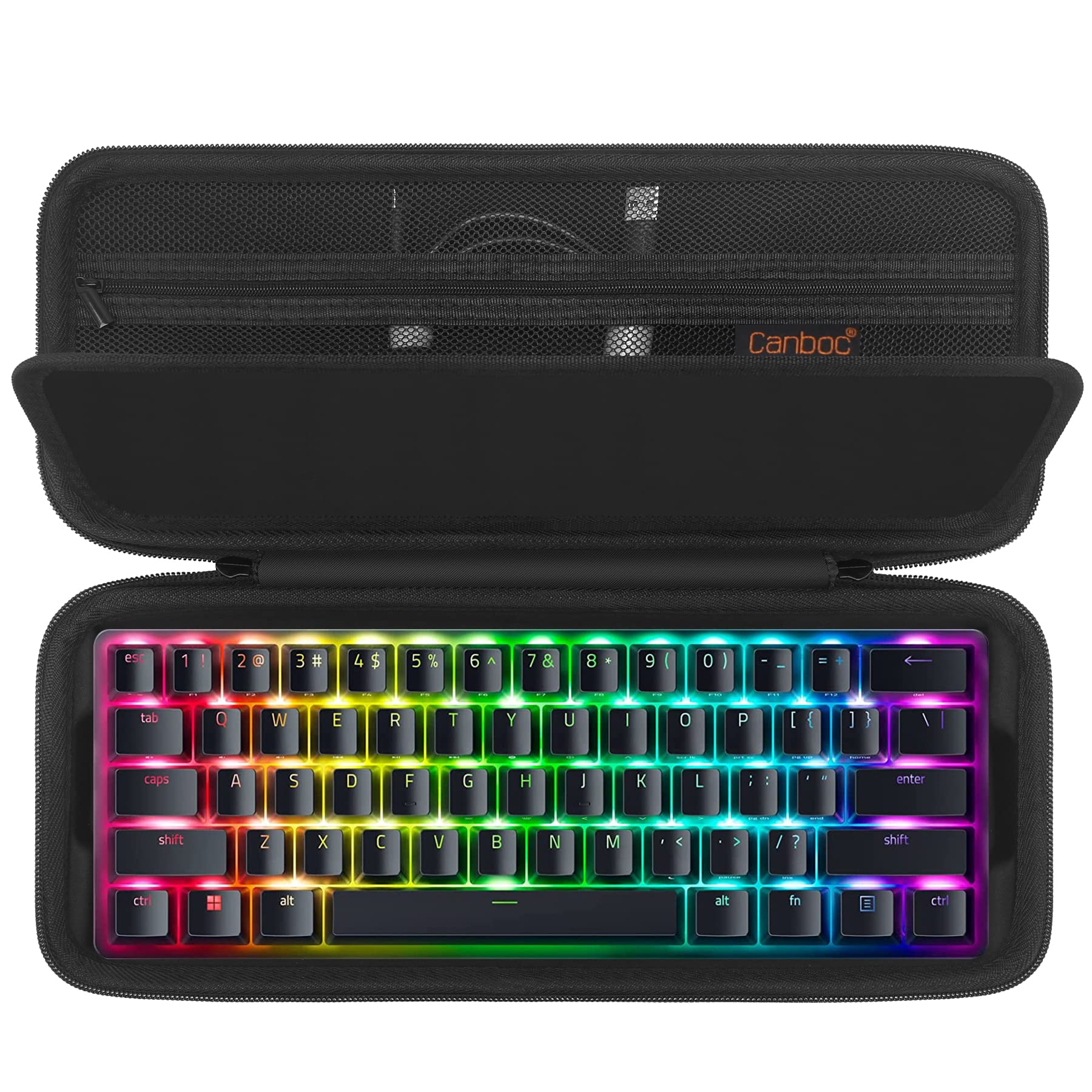 Canboc Hard Case for 60% / 65% RK Royal KLUDGE RK61/ Razer Huntsman Mini/Snpurdiri Wired Mechanical Gaming Keyboard, Mesh Pocket fits Cable, Charger, Spare Keycaps, Black