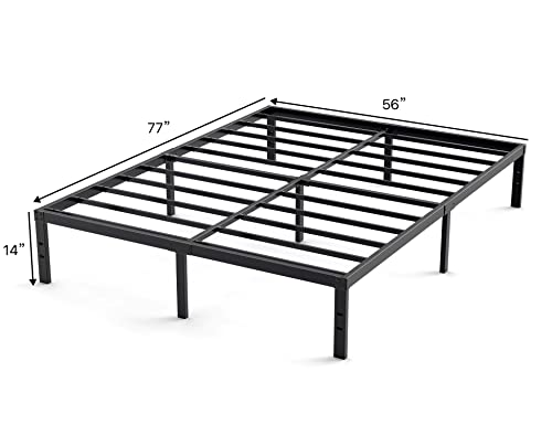 Minimalist Studio Metal Bed Frame – Heavy Duty Mattress Foundation with Anti-Slip Steel Slat Support, Durable Platform Base with Underbed Storage, Easy Assembly (Full)