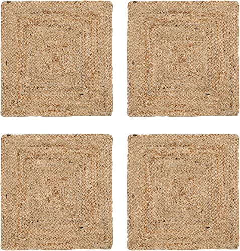 Jaipur Special Home Jute Braided Square Placemats 14x14 Inches - Natural Reversible Mats for Dining Table Woven Placemats Farmhouse Placemats (Set of 8)