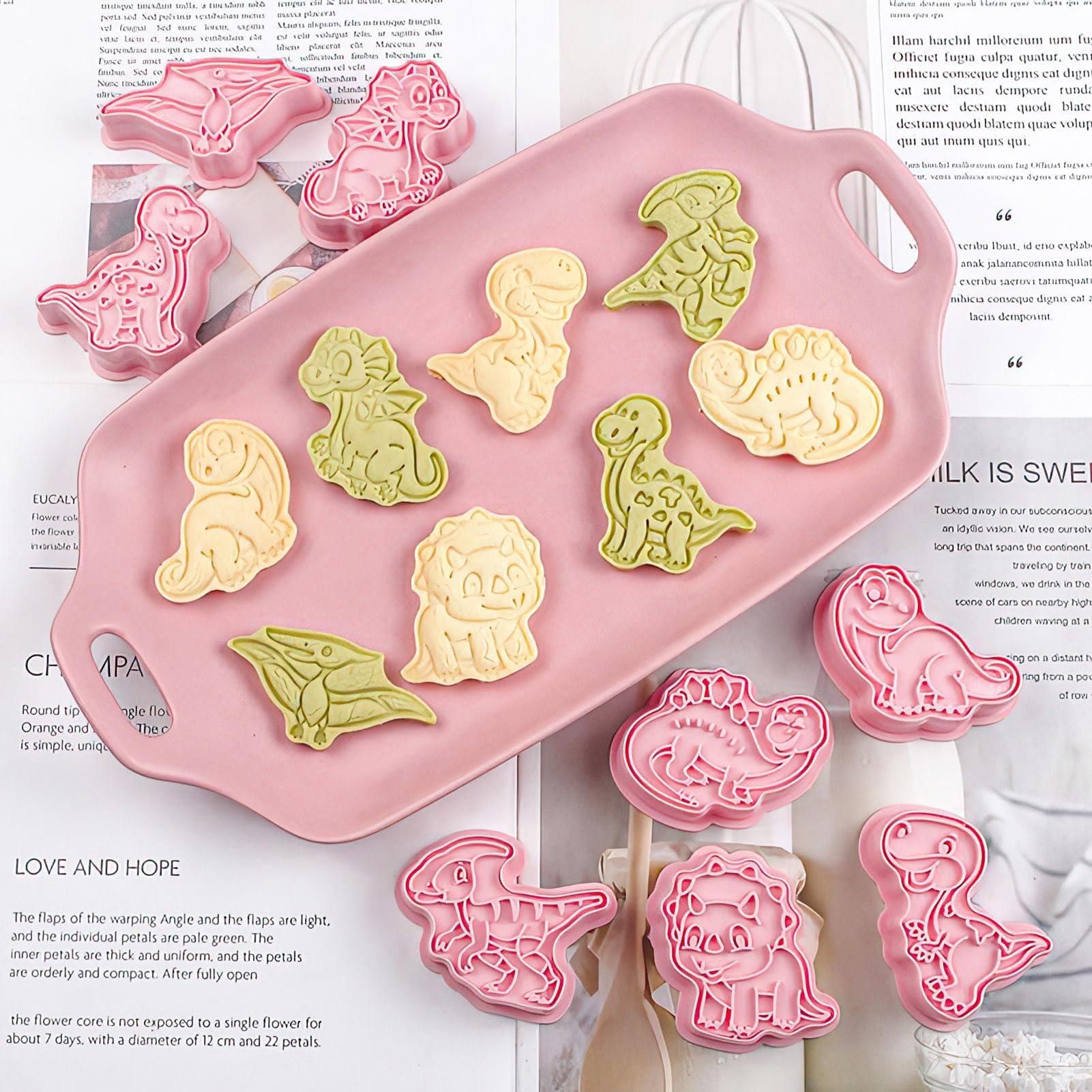 Dinosaur Cookie Cutters Set, 8 Pcs Plastic Dino Cookie Cutters - 3D Cartoon Cookie Candy Food Fondant Pie Cutters Stampers Molds for DIY Biscuit Cheese Baking