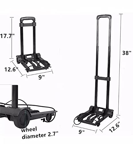 Minisize Folding Luggage Cart with 2 Wheels Lightweight Plastic Luggage Trolley Office Hand Truck for Shopping Travel Camping and School Use Trolley,L12.6 x W9 inch.Maximum Load 66Lbs