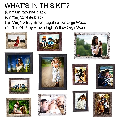 Picture Frames Collage Wall Decor Set of 12,Gallery Wall Frame Set with 8x10 6x8 5x7 4x6, Multi Wood Pattern Perfect for Rustic Home & Office Decor