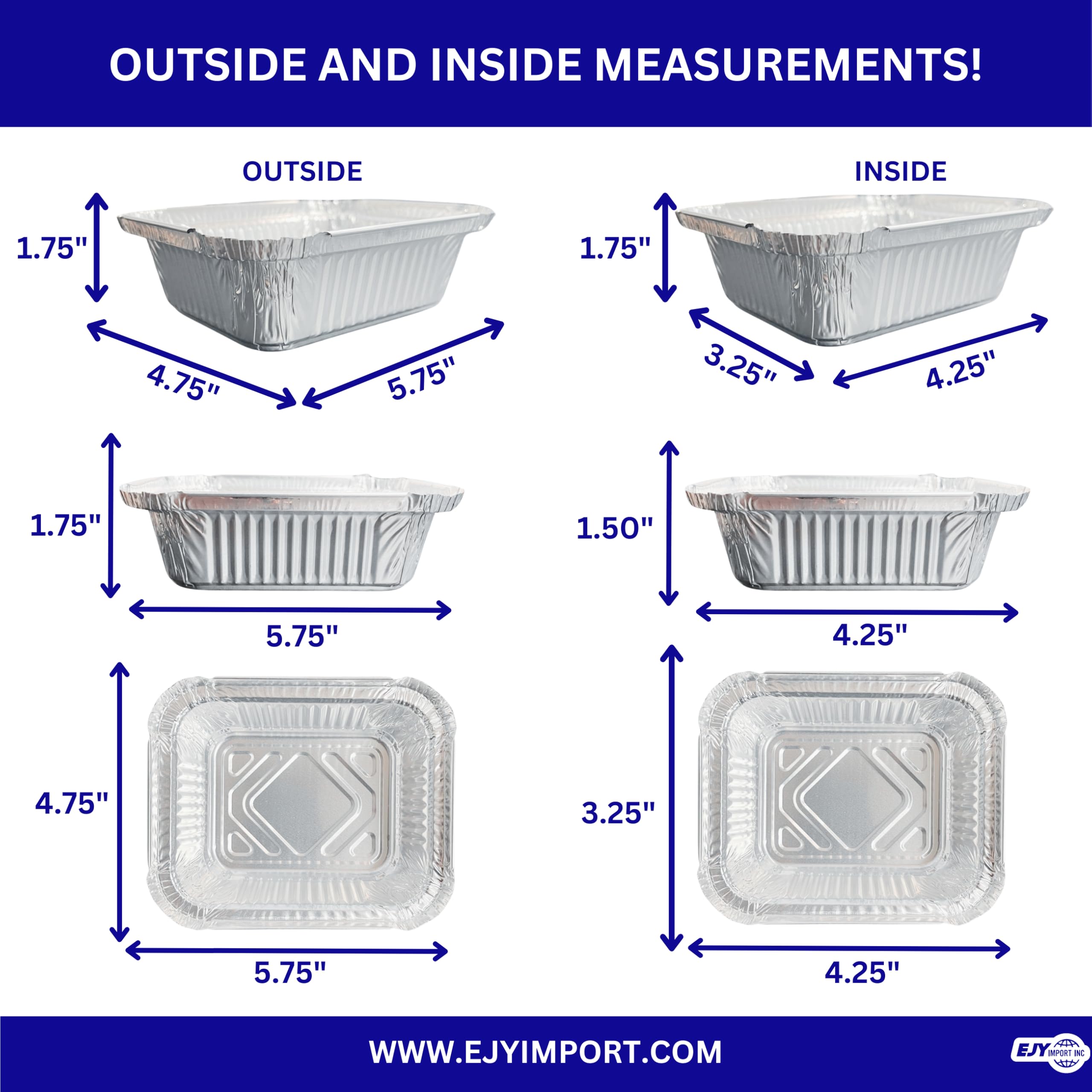 EJY IMPORT Disposable Takeout Pans with Clear Dome Lids | 1lb Capacity Aluminum Pans | Food Containers with Strong Seal for Spill Resistance & Freshness | Recyclable & Eco-Friendly | (25 SETS, 1LB)
