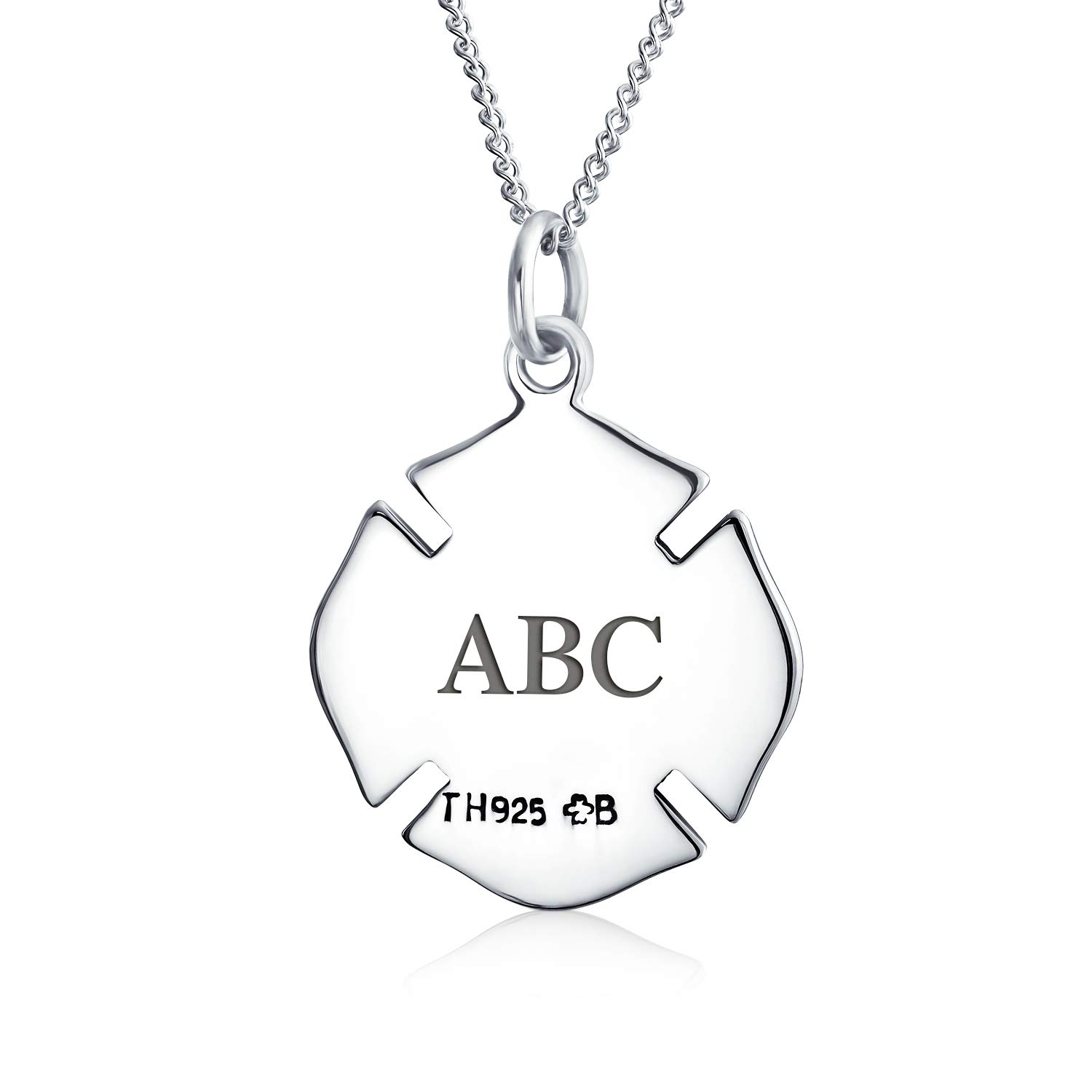 Bling Jewelry Personalized Firefighter Fire Dept Shield Medallion Cross Round Pendant Or Sterling Silver Necklace Custom Engraved