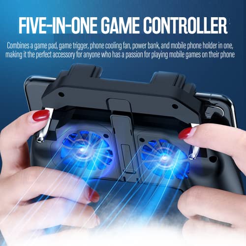 Mobile Game Controller with 4000mAh Power Bank & Cooling Fan, Phone Game Controller with L1R1 Triggers Joystick for PUBG/Call of Duty/Fortnite, Phone Gaming Grip Gamepad for 4.7-7" Android iOS Phone