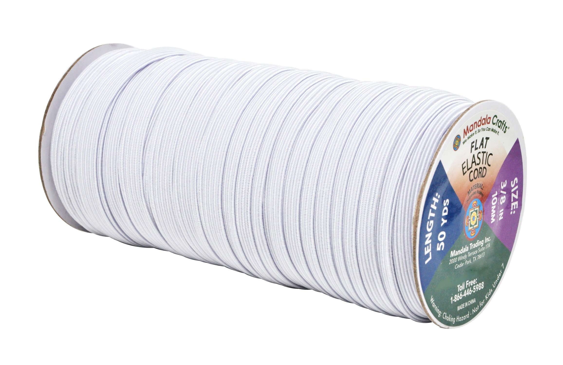 Mandala Crafts White Elastic Bands 3/8 Flat Elastic Cord Stretch Strap - 10mm 50 Yds Roll of Elastic Straps Braided Elastic Band - 3 8 Inch Elastics for Sewing and Elastic Crafting