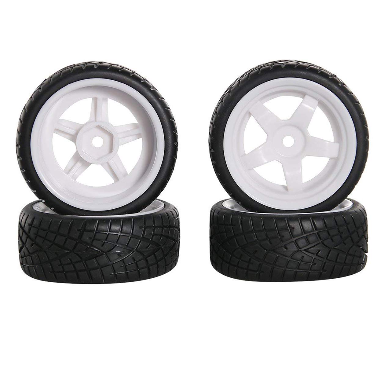 ShareGoo OD 2.55" 12mm Hex White 5-Spoke Plastic Wheel Rims & Rubber Tires Compatible with HSP HPI RC 1/10 On Road Racing Car
