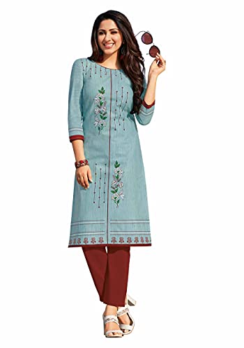 Miraan Women's Cotton Printed Readymade Kurti Small Green