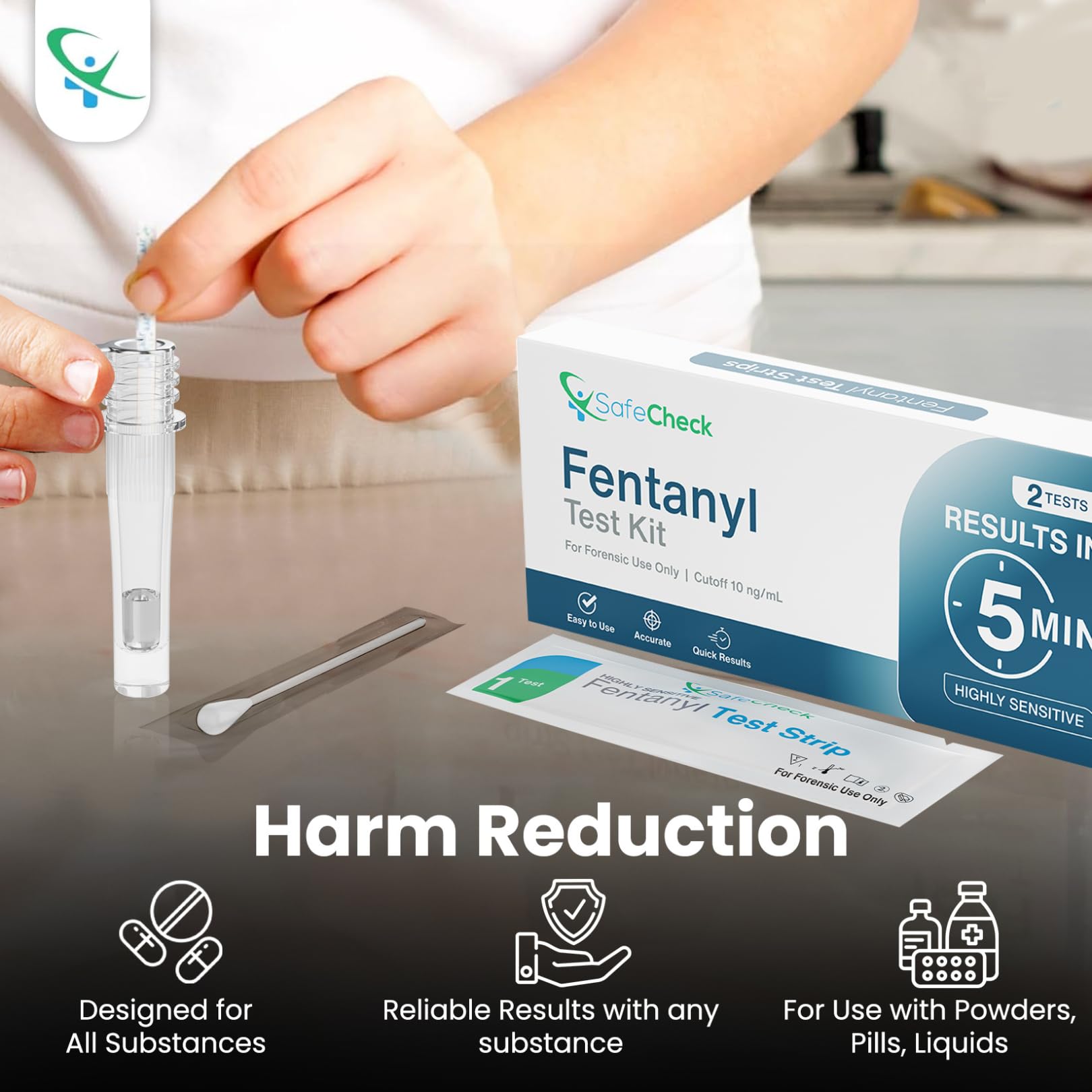 Fentanyl Test Strips 2 Pack | SafeCheck Highly Sensitive Fentanyl Test Strips for Testing Drugs | Fentanyl Testing Strips for Pills, Powders | Fentanyl Test Kit for Residues | 10ng/mL Cutoff
