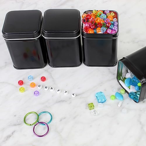 Cornucopia Square Black Metal Tins (6-Pack); for Tea, Gift Boxes, and Storage, 3-Inch Tall, 1-Cup Capacity
