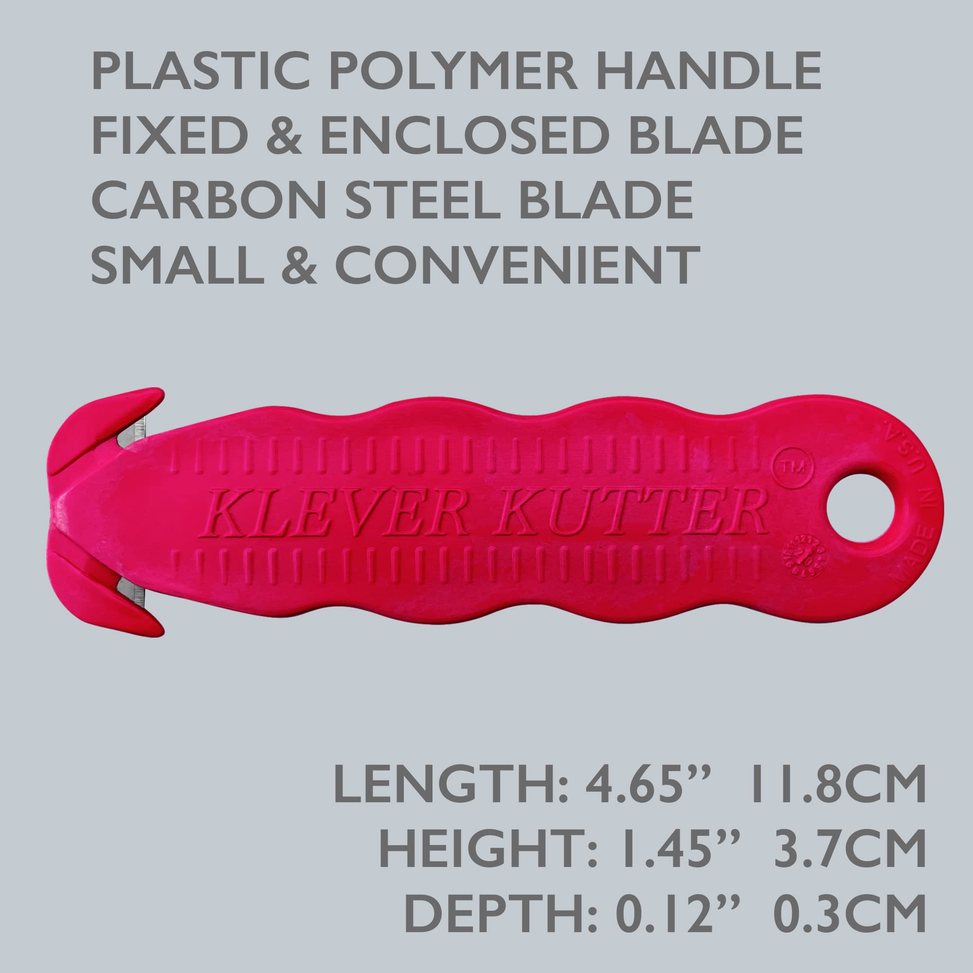 Klever Innovations KCJ-1R Safety Cutter, Advanced Plastic Polymers, 4-5/8β, Red (Pack of 10)