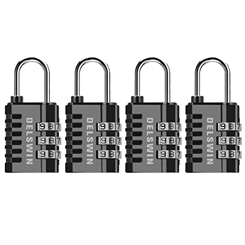 DELSWIN Combination Lock 3-Digit Small Padlock - 4Pcs Resettable Combo Lock for School Gym Locker, Outdoor, Fence, Gate, Waterproof Luggage Locks for Travel Backpack