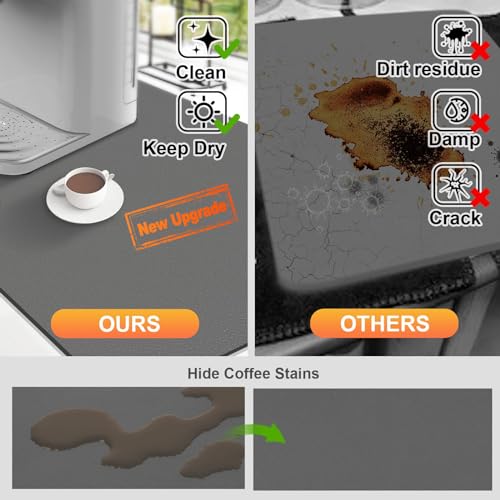 Dish Drying Mats for Kitchen Counter Coffee Mat Under Sink Mats for Kitchen Waterproof Dish Mat Drying Kitchen Mat Bar Mats for Countertop Coffee Bar Accessories (Deep Gray, 11.81"*15.75")