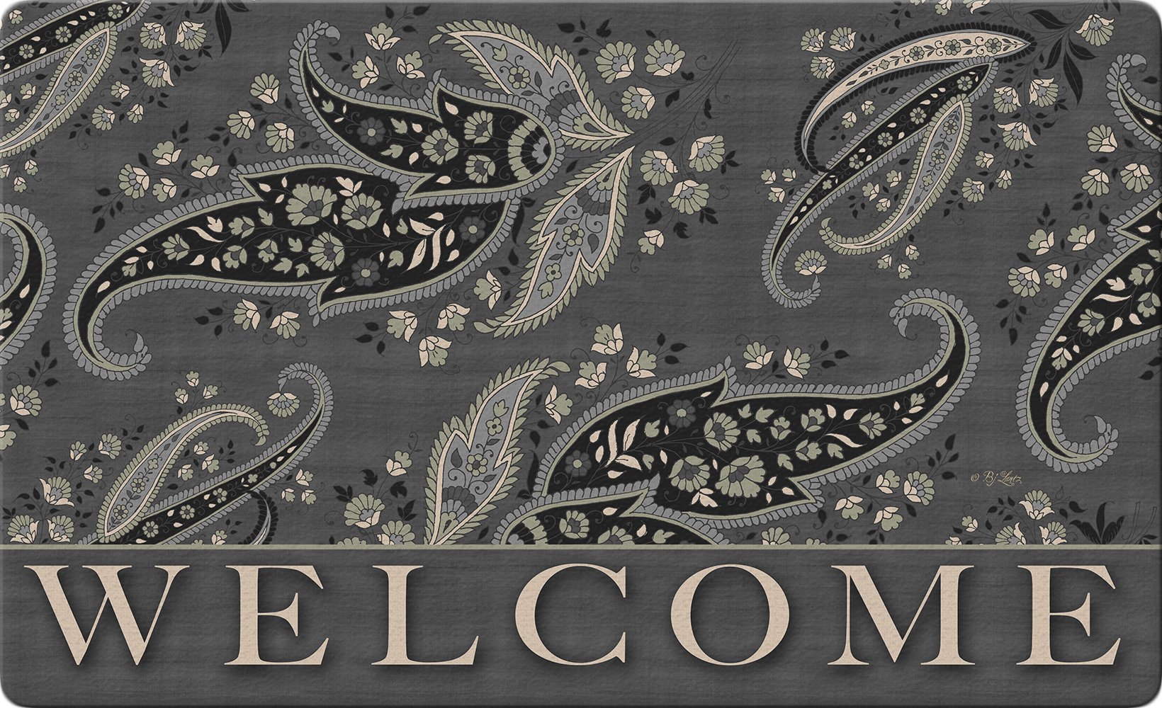 Toland Home Garden 800381 Charcoal Stained Paisley- Welcome French Paisley Door Mat 18x30 Inch Outdoor Doormat for Entryway Indoor Entrance
