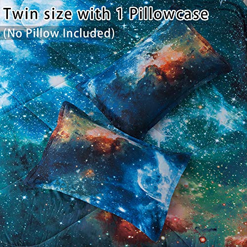 Litanika 3D Galaxy Comforter Twin(66x90lnch), 2 Pieces(1 Galaxy Comforter, 1 Pillowcase), Universe Outer Space Comforter, Microfiber Bedding Set for Boy Girl Kid Teen