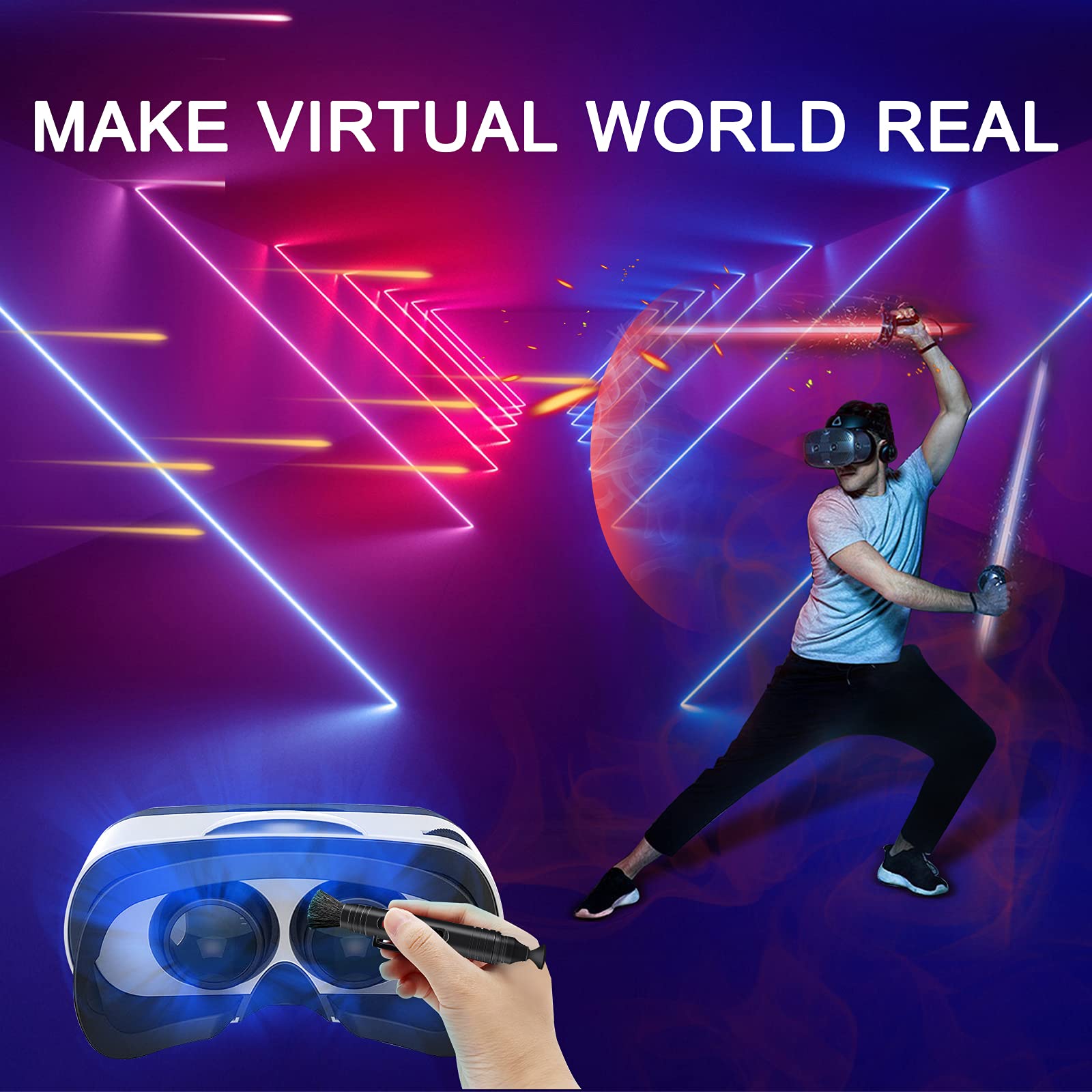 VR Headset Cleaning Kit, VR Lens Cleaner, Lens Pen Cleaner Kit for Meta Oculus Quest 2 3 /Xbox/PS/Wii, Cleaning kit for VR Facial Interface & Face Cover Pad Game Controller AR VR Accessories