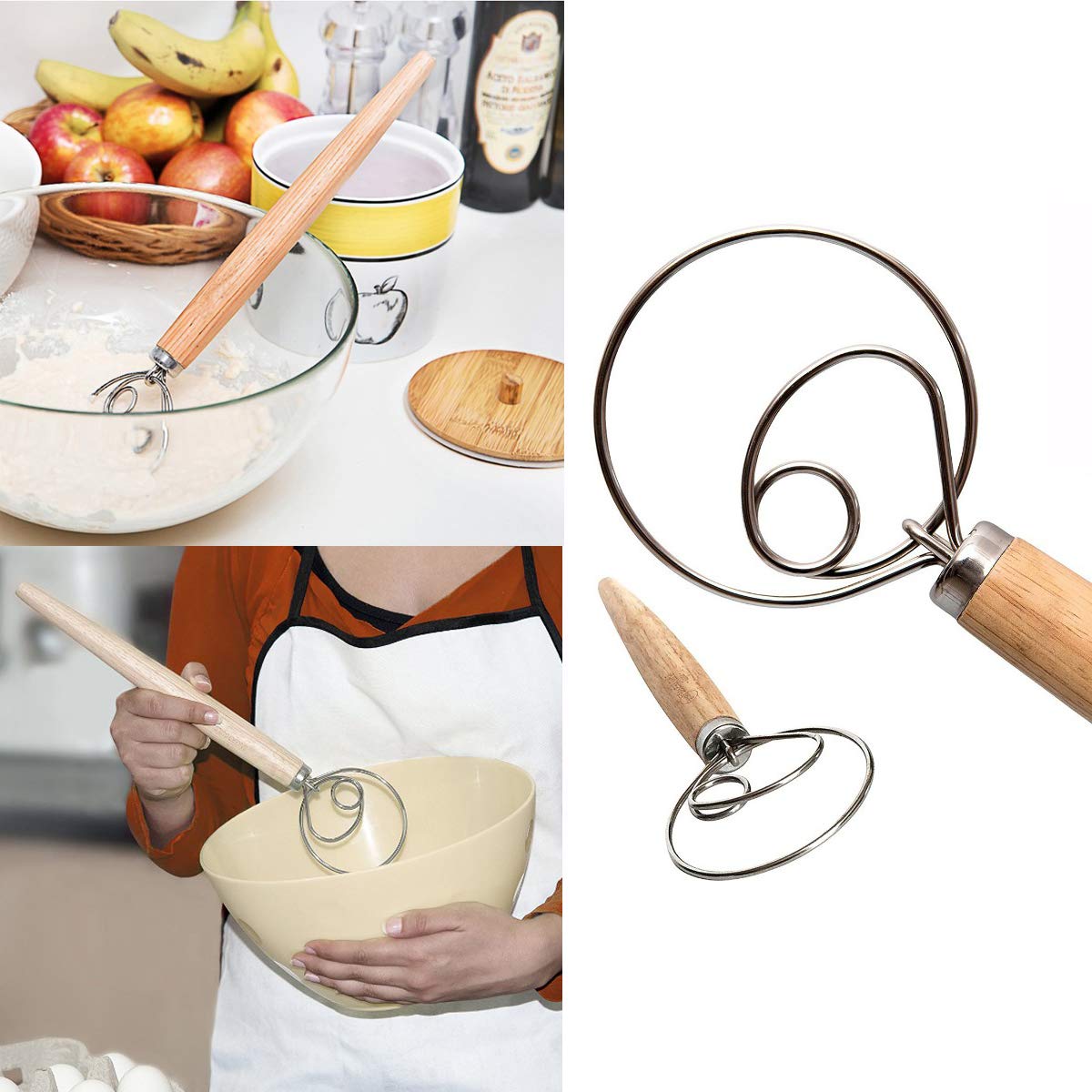 Bread Lame, Danish Dough Whisk and Dough Bowl Scraper Set, Dough Scoring Slashing Tool with 5 Replacement Blades and Leather Protective Cover for Pastry, Baking Cake, Dessert, Sourdough, Pizza