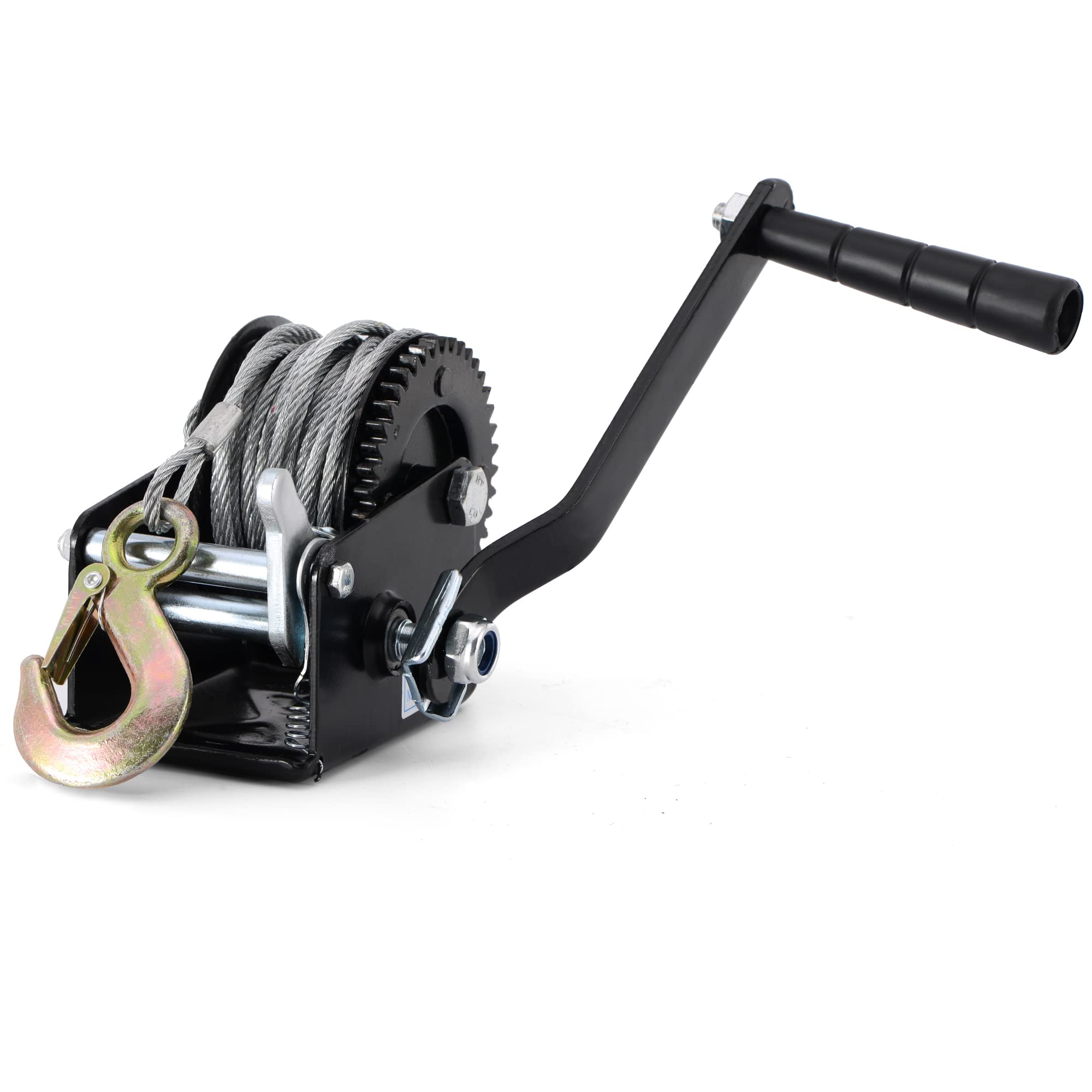Capacity Heavy Duty Hand Winch, Hand Crank Strap Gear Winch with Steel Wire, Manual Operated Two-Way Ratchet ATV Boat Trailer Marine