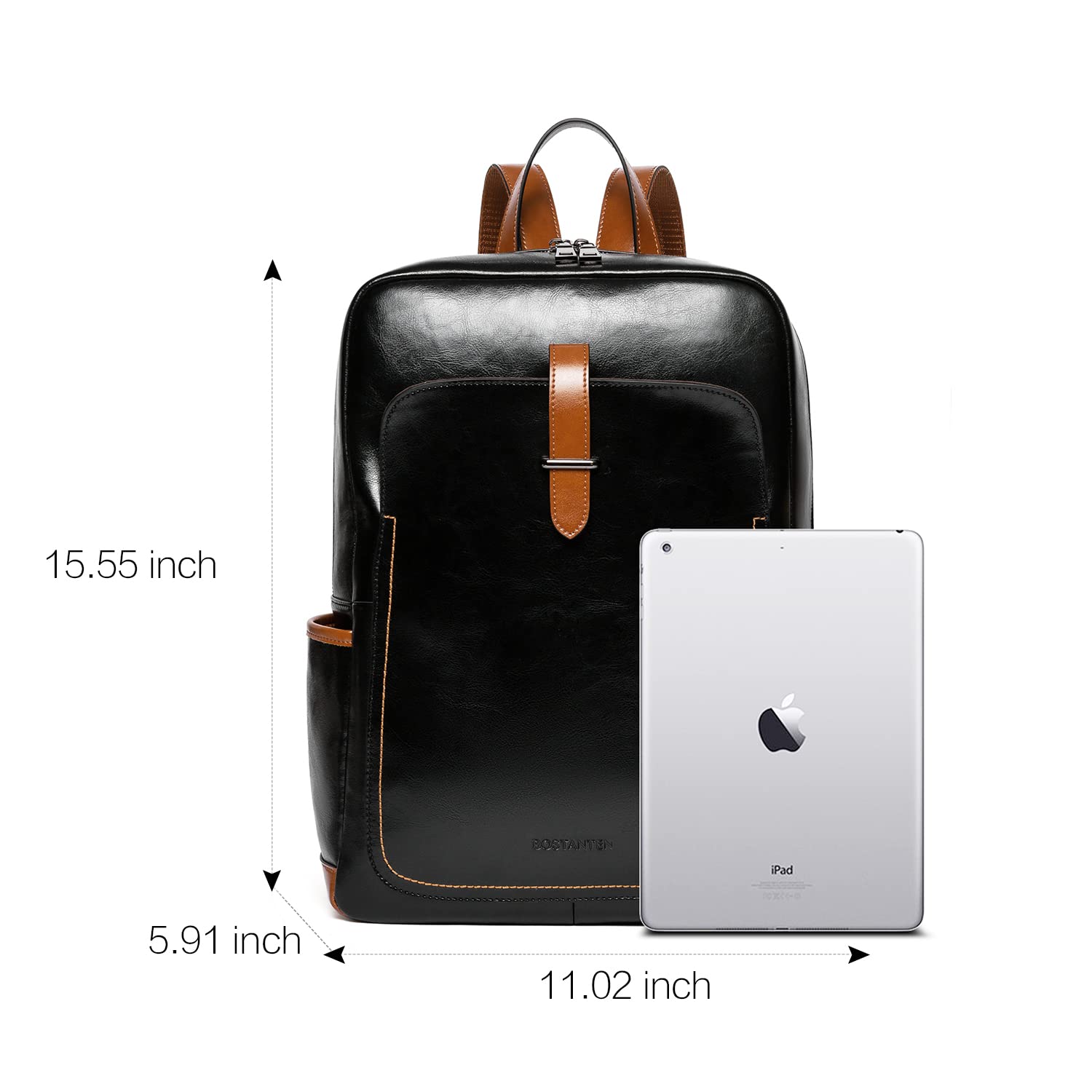 BOSTANTEN Leather Laptop Backpack for Women,15.6 inch Computer Backpack Purse College Daypack Work Travel Bag Black-brown