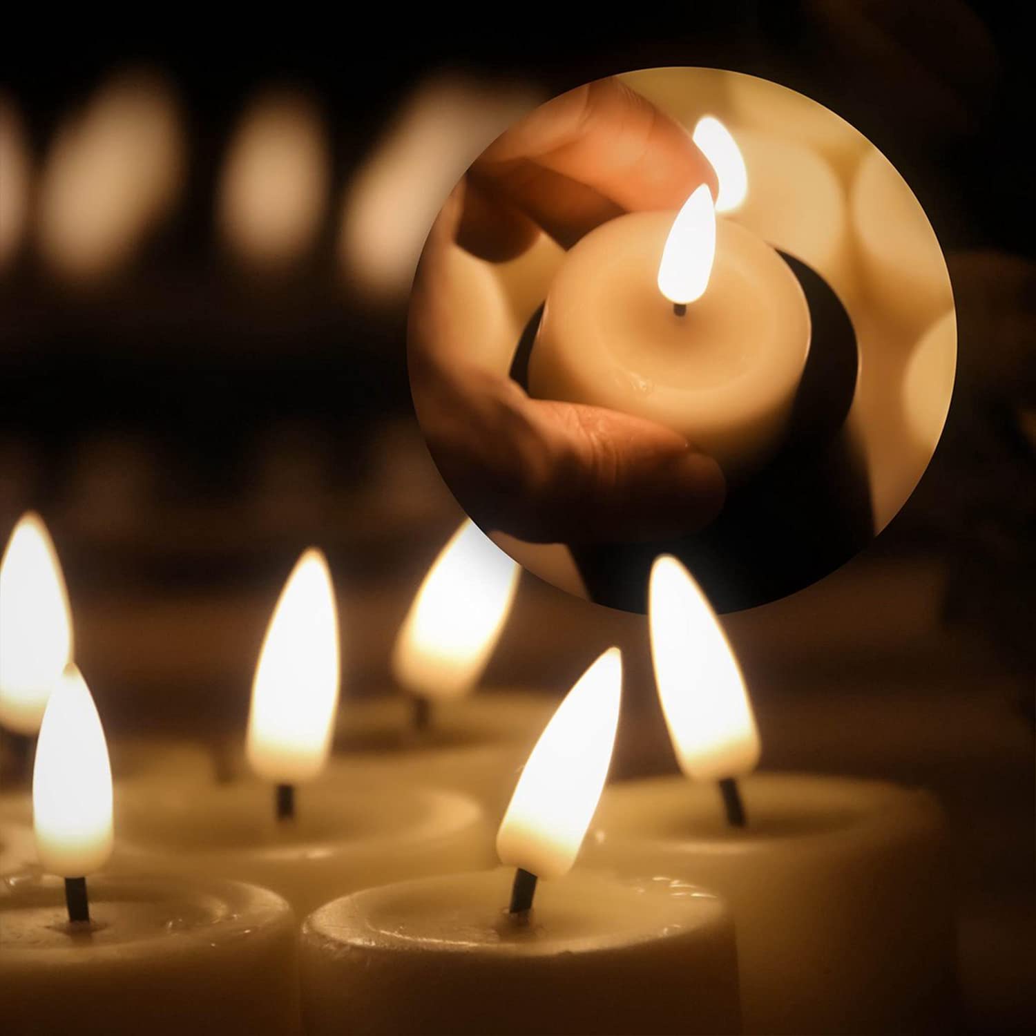 Eywamage Flameless Tealights with Remote Batteries Included, Bright Realistic LED Votive Candles Flickering Real Wax D 1.6"