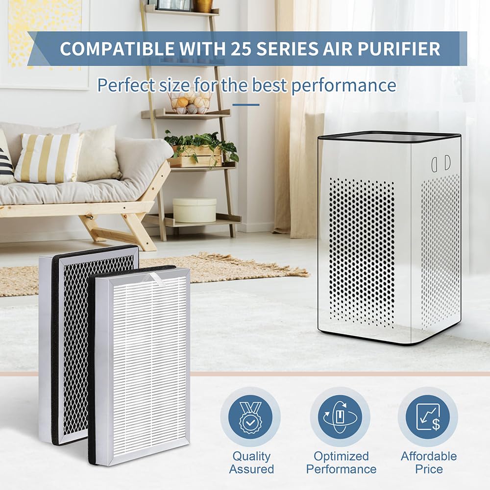 Zouhwaso MA Series 25 Replacement Filter compatible with MA Series 25 Air Purifier Filter Replacement, 3-in-1 Composite Filter with H13 True HEPA, Activated Carbon and Pre-filter, Pack of 8