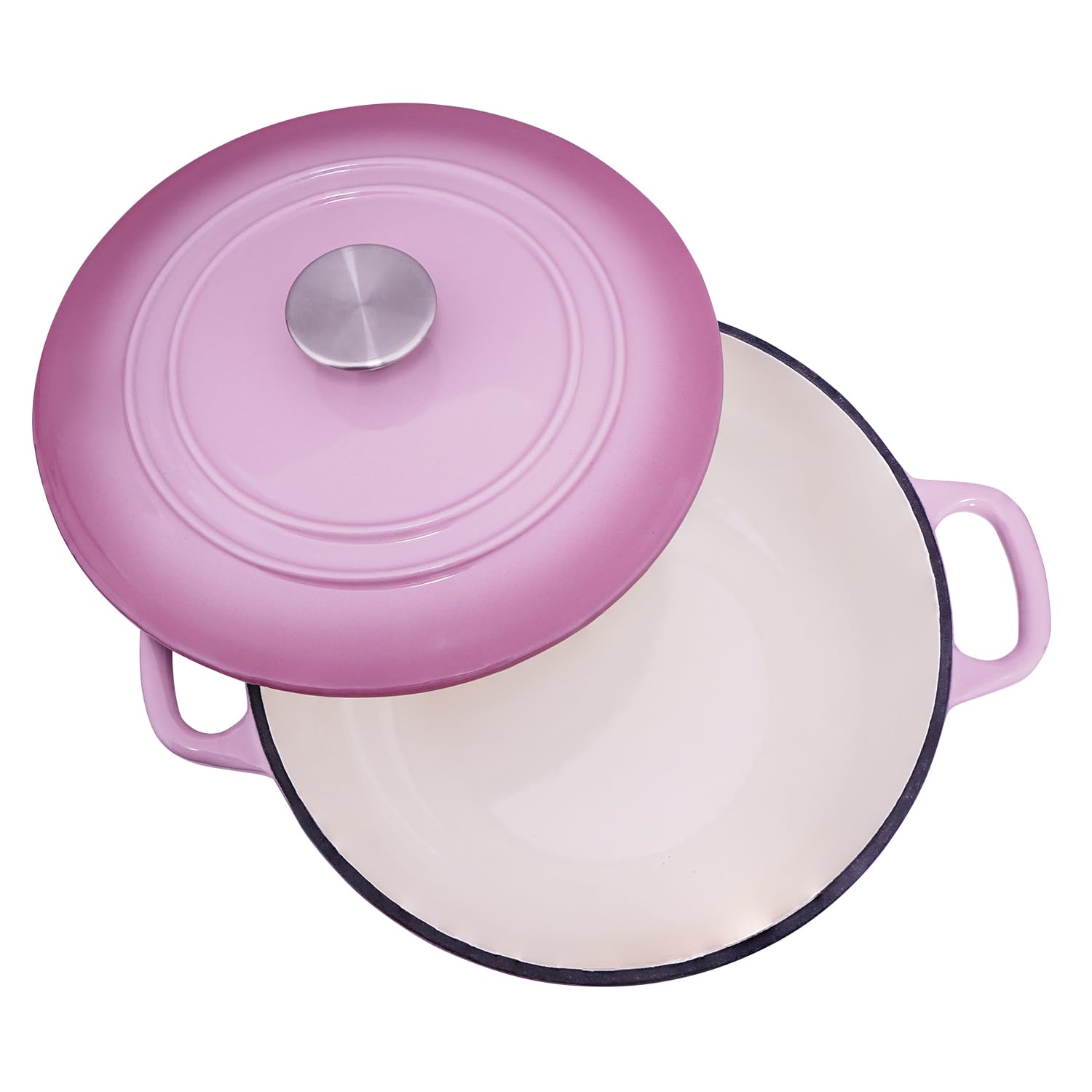 Flavehc Dutch Oven Pot with Lid 4.8 qt Cast Iron Dutch Oven for Bread Baking Pink Enameled Cast Iron Dutch Oven with Handels