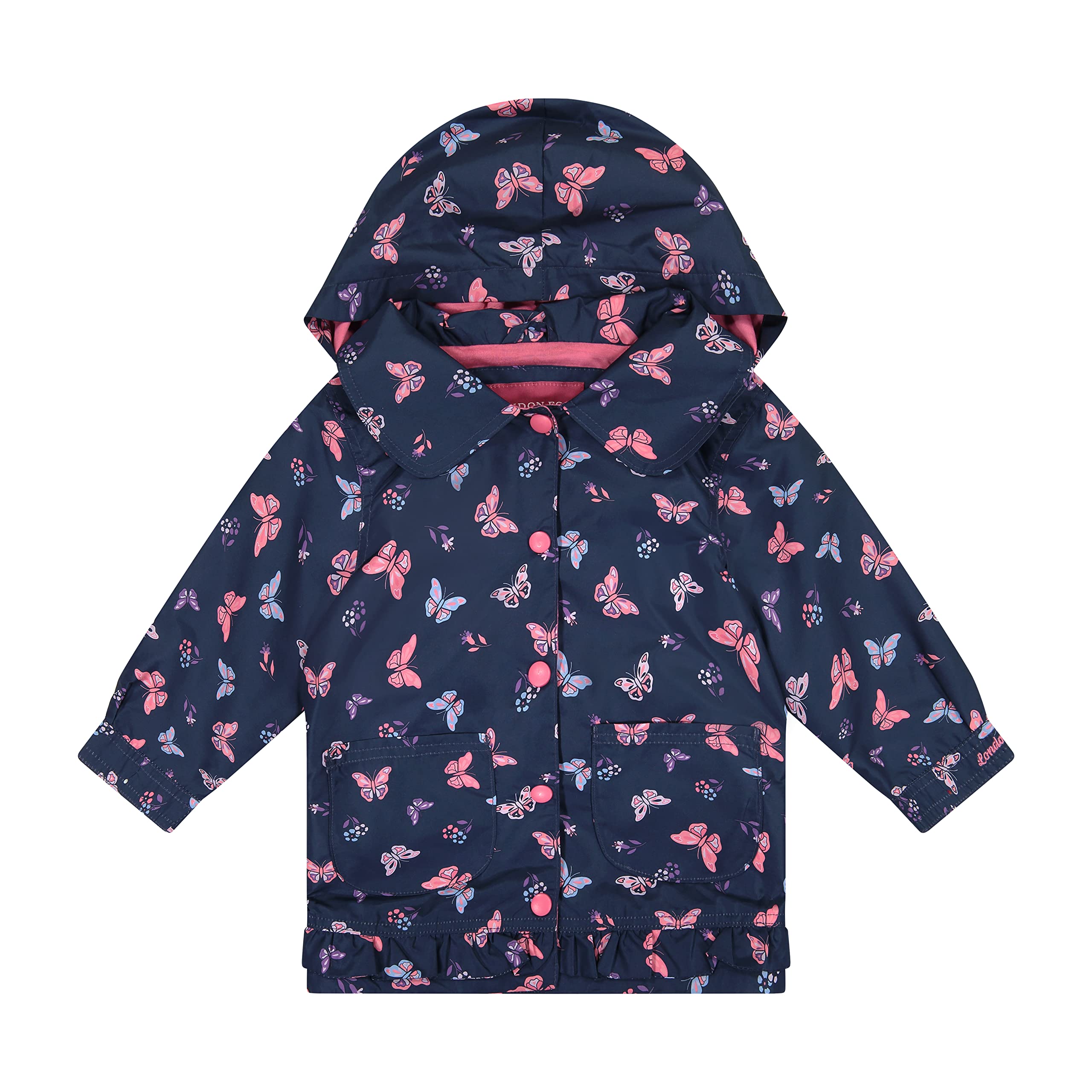 LONDON FOG baby girls Rainslickers Rain Jacket, Navy Butterflies, 24 Months US