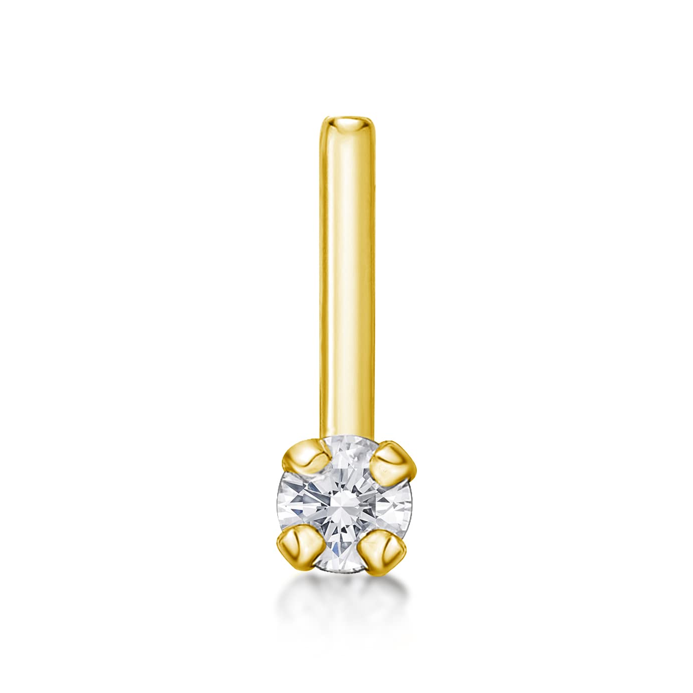 CTIEIP 14K Yellow Gold 0.03 carat Natural Diamonds L-Shaped Nose Ring for Women,20 Gauge(I2-I3 Clarity)