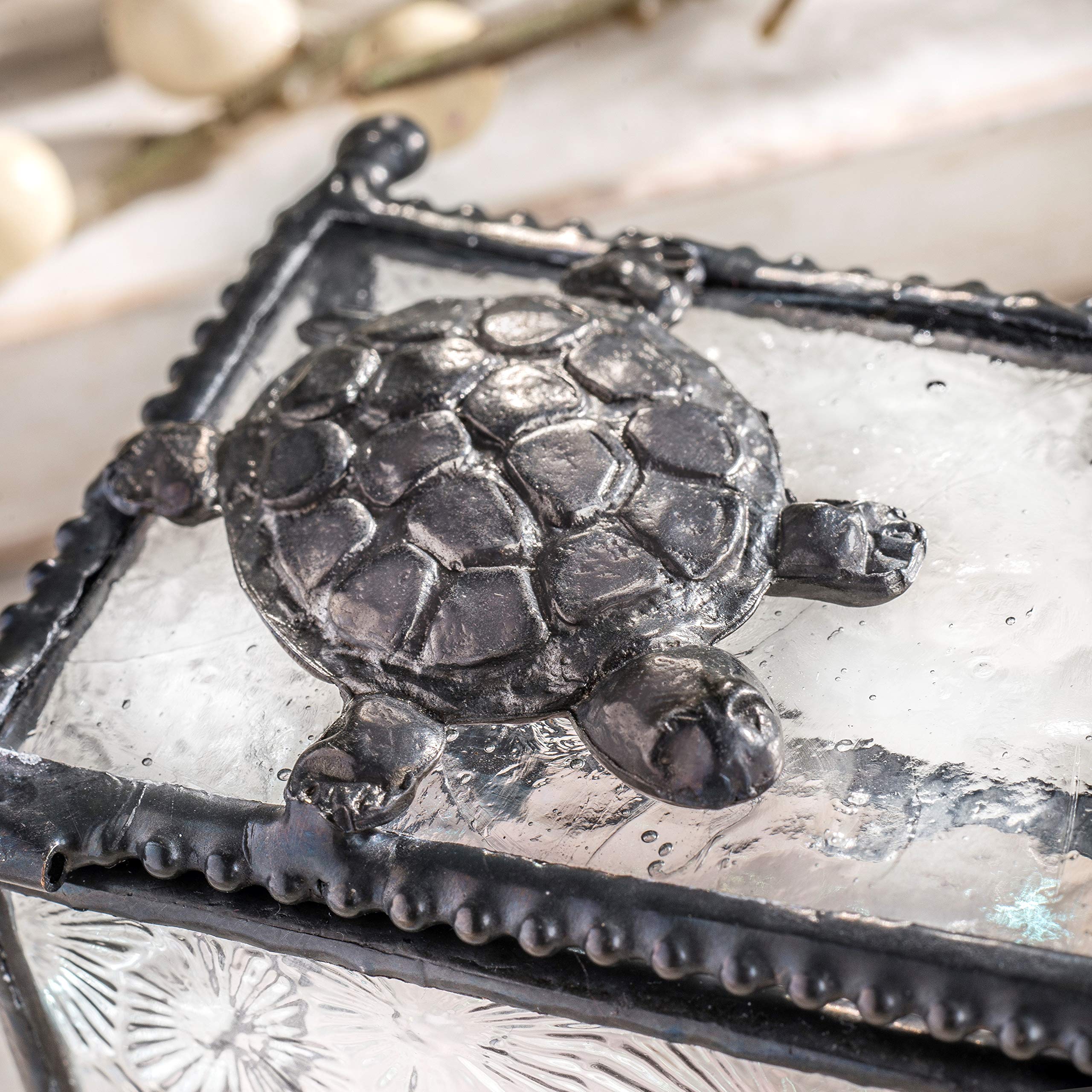 J Devlin Sea Turtle Trinket Glass Jewelry Box 331