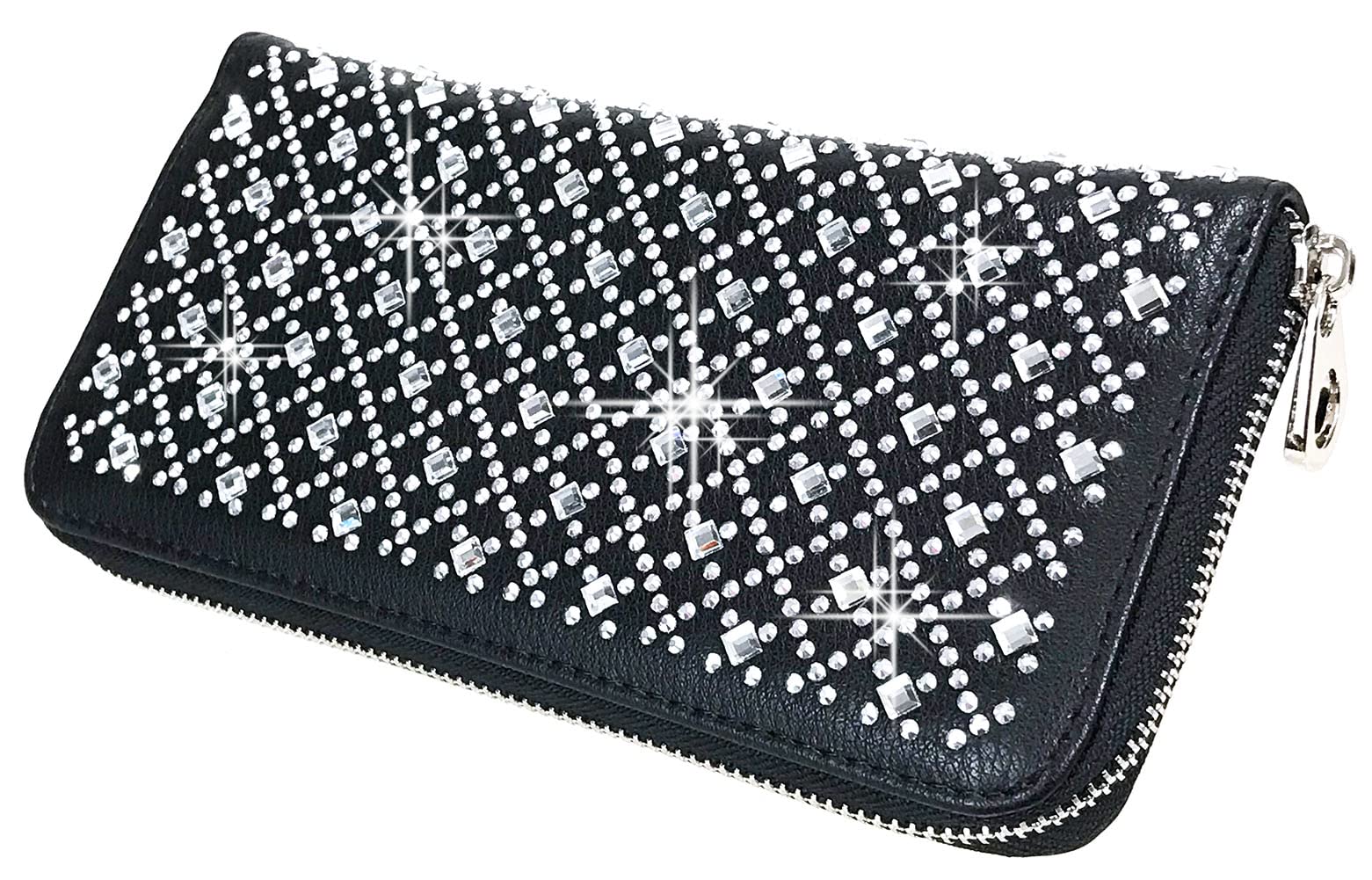 ZzFab Mirror Sparkle Wallet Matching Rhinestone Wallet for Bling Purse (Black)