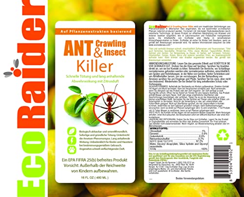 EcoVenger by EcoRaider Ant Killer & Crawling Insect Killer (Citrus Scent) 16oz, Kills Fast, Also Kills Spiders, Centipedes & More, Repels with Residual, Natural & Non-Toxic, Children & Pets Safe