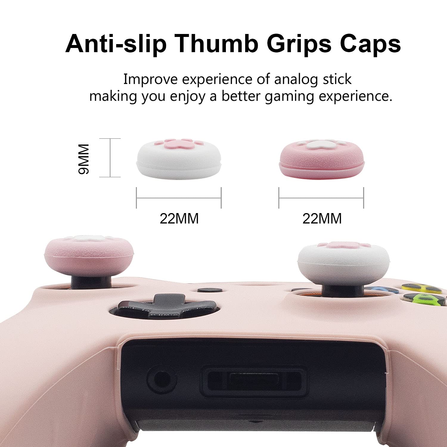 BRHE Cute Skin Cover for Xbox One / Series X/S Controller Anti-Slip Silicone Grip Protective Case Accessories Set Wireless/Wired Gamepad Joystick with 2 Cat Paw Thumb Grips Caps (Pink)