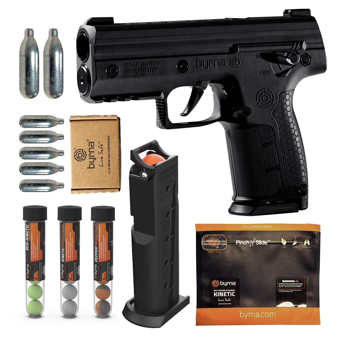 Byrna SD [Self Defense] Pepper Ultimate Bundle - Pepper Spray, Non Lethal, Home and Personal Defense | Proudly Assembled in The USA (Black)