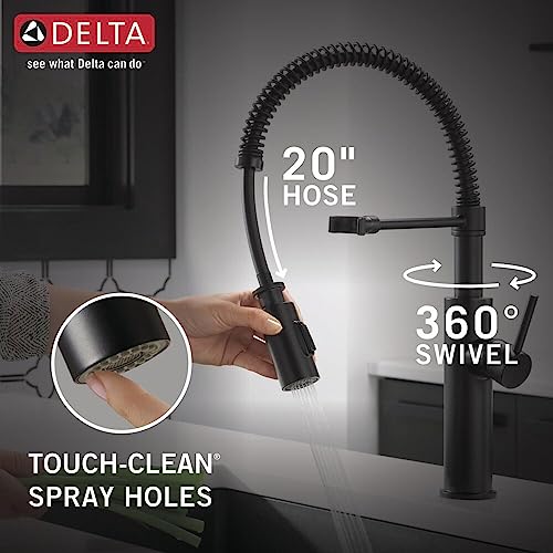 Delta Faucet Antoni Black Kitchen with Pull Down Sprayer, Commercial Style Sink Faucet, Faucets for Sinks, Single-Handle, Magnetic Docking Spray Head, Matte 18803-BL-DST