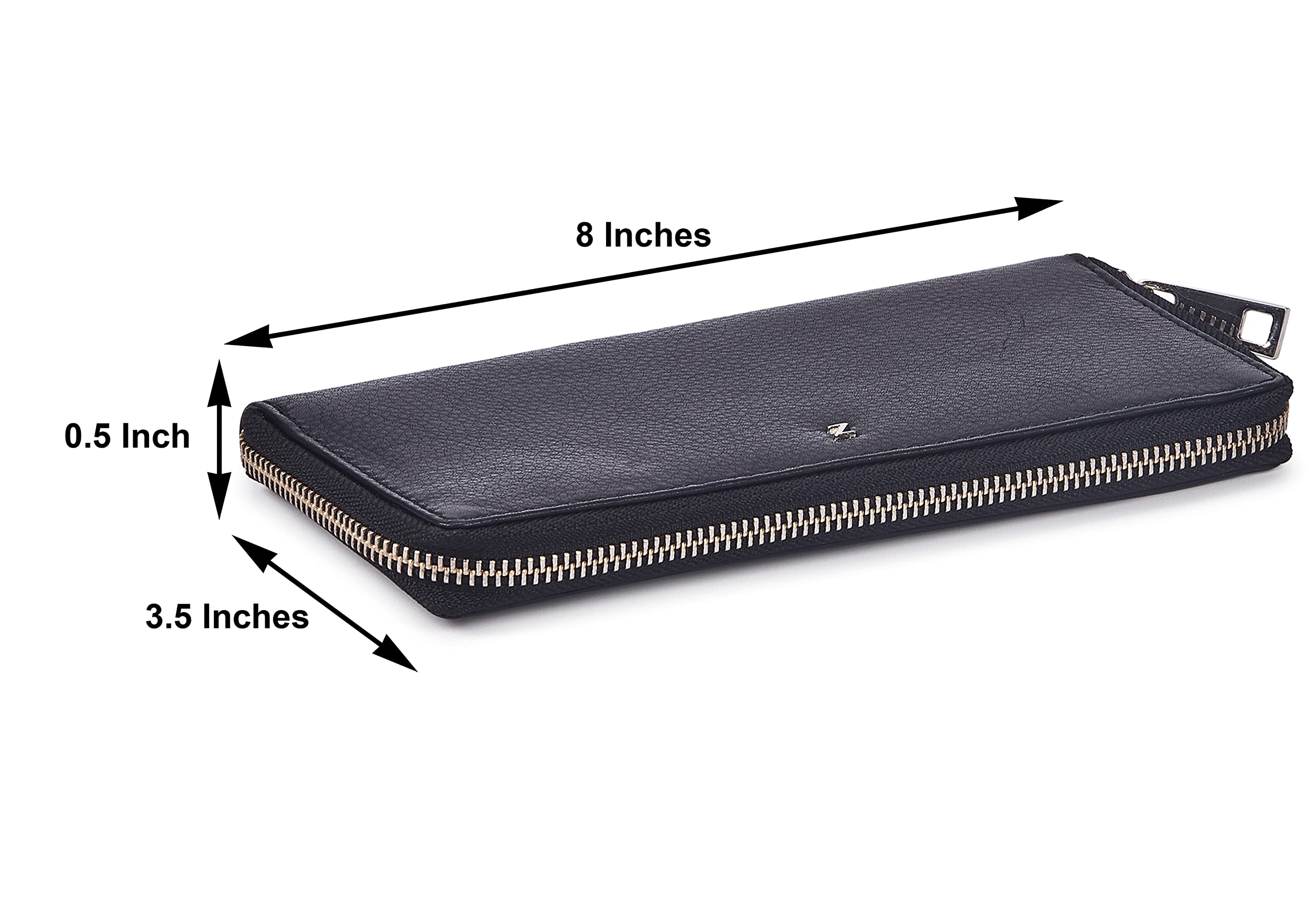 Zinda Genuine Leathers Women’s Wallet Zip Around Long Purse RFID Protection (Black)
